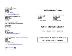 Complaints leaflet for patients – The Mount Group Practice